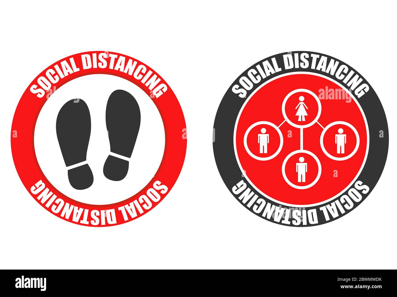 Footprint sign set with text social distancing. Social distancing for ...