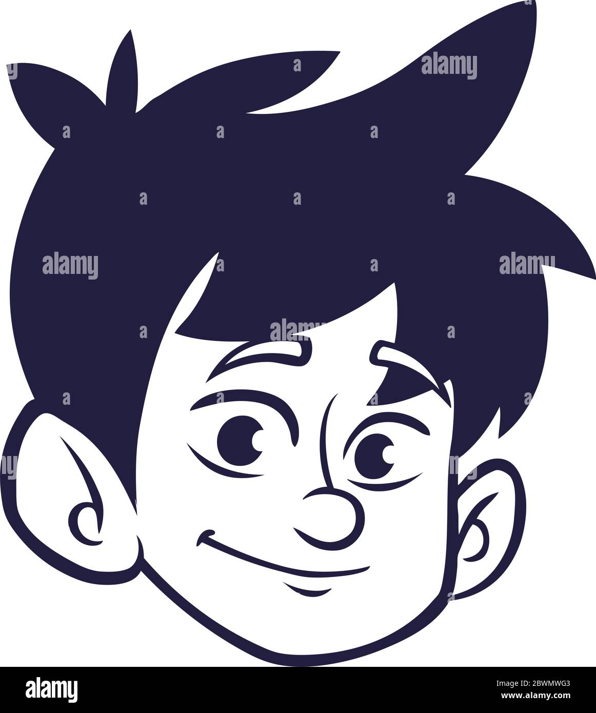 Happy cartoon boy head outline. Vector illustration for coloring book ...