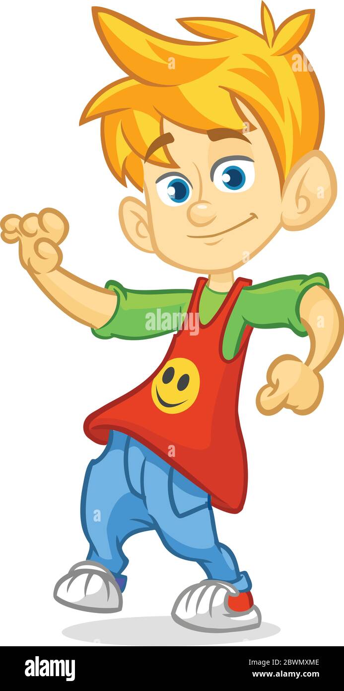 Vector color cartoon image of a cute teenage blond boy in fashion ...
