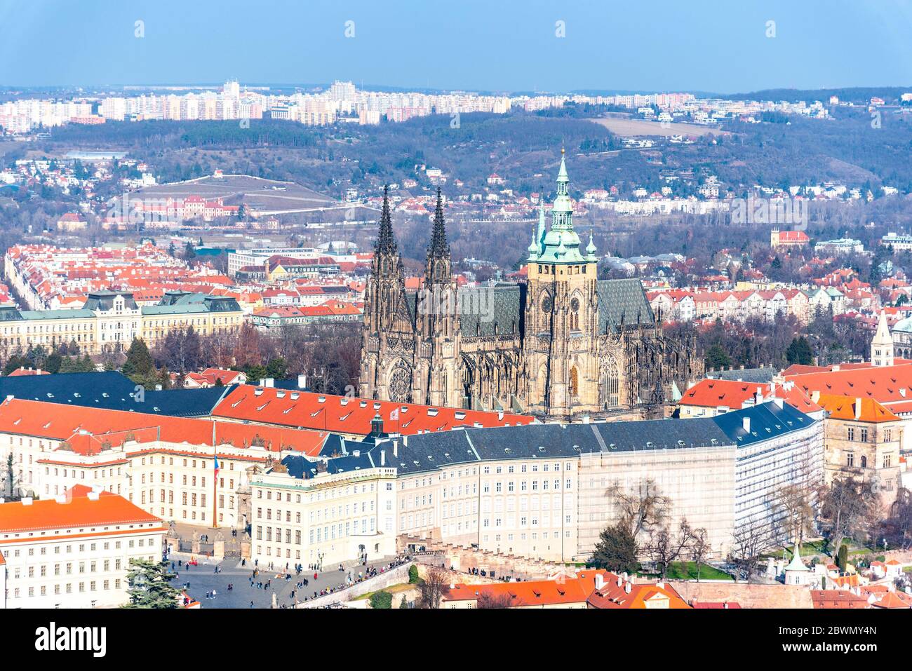 Aerial view of Prague Castle, Czech: Prazsky hrad, with Saint Vitus ...