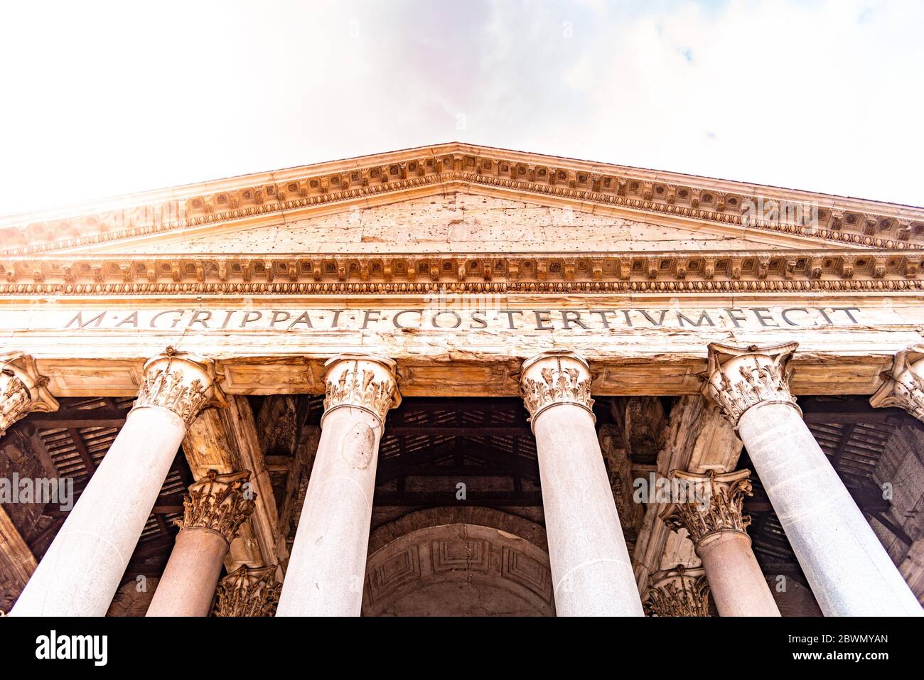 Roman Pantheon - detailed front bottom view of entrance with columns ...