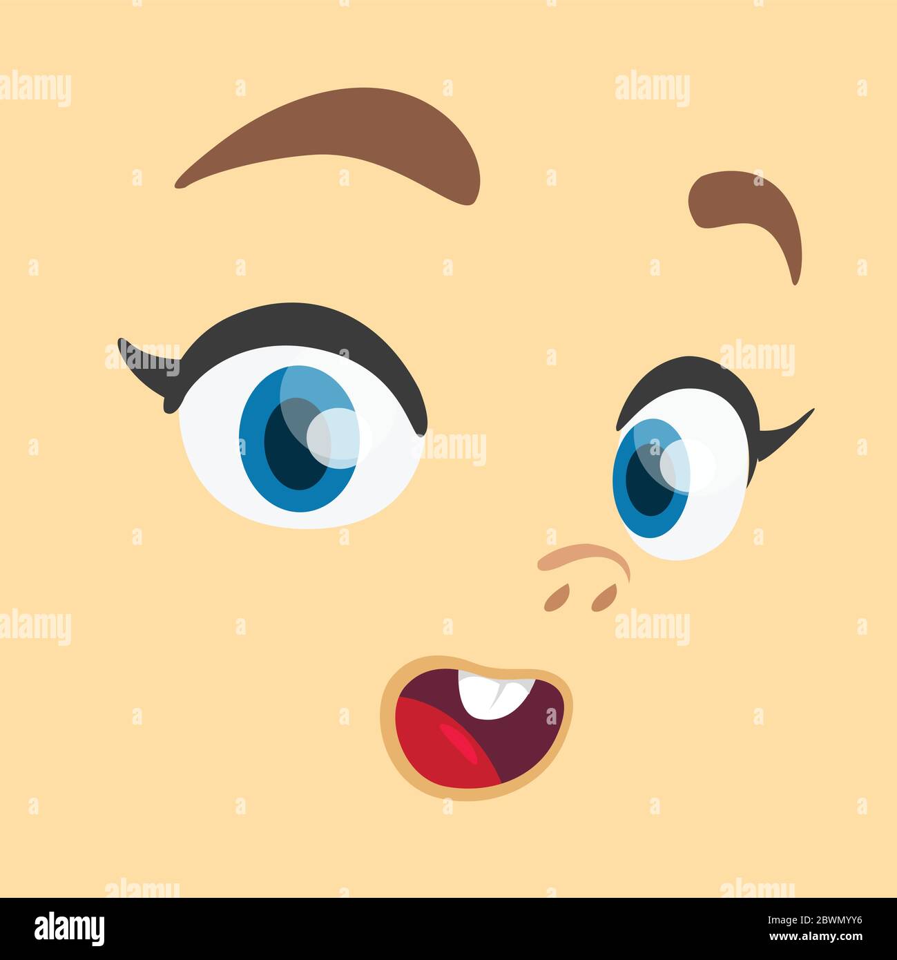 Cartoon girl exciting. Cute cartoon vector girl face expressions Stock ...