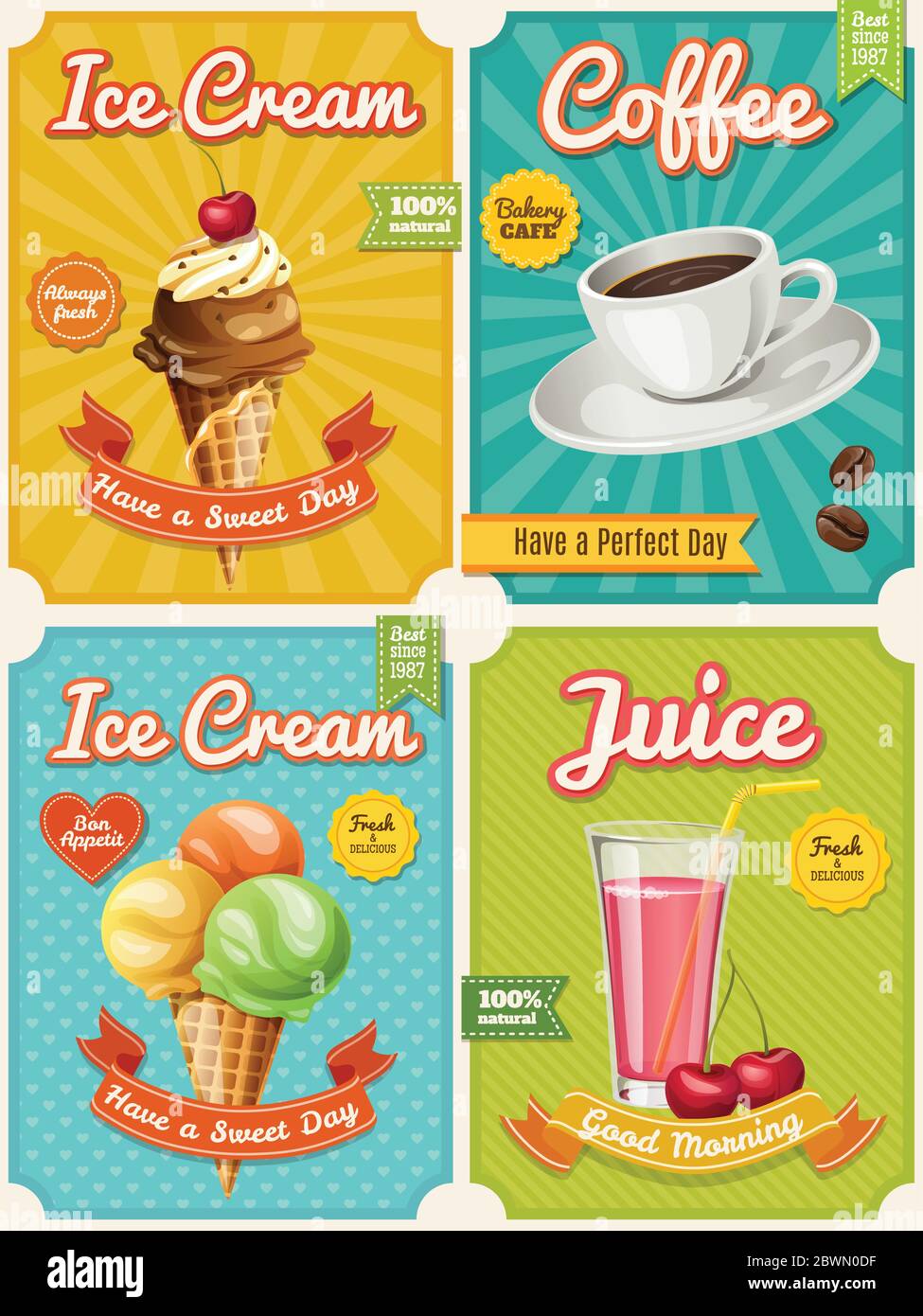 Four high detailed food posters with summer food Stock Vector Image ...