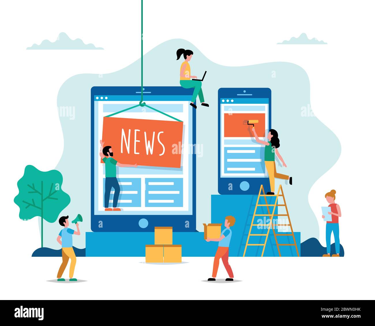 Creating News, internet news concept vector illustration in flat style ...
