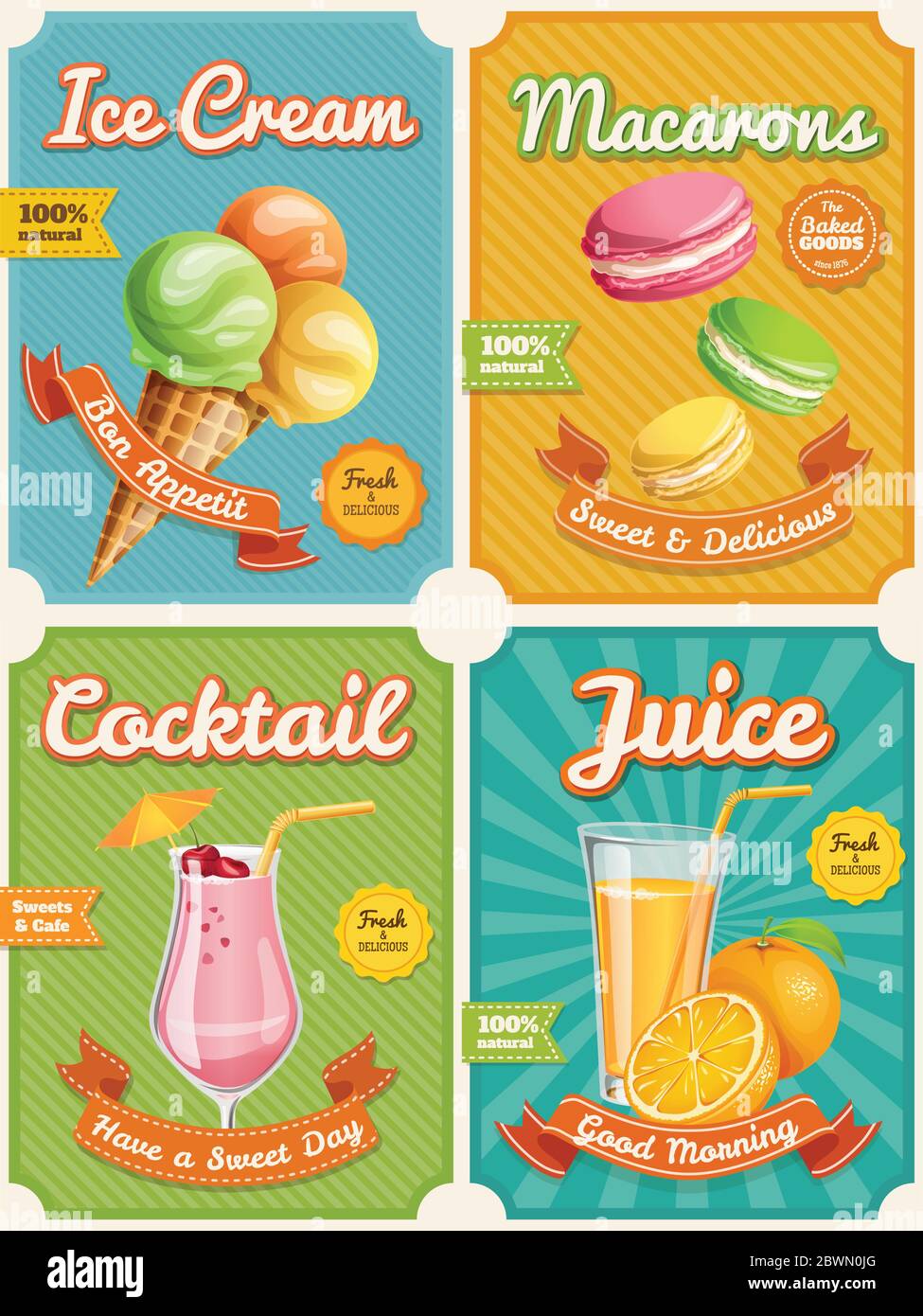 Four high detailed food posters with summer food Stock Vector Image ...