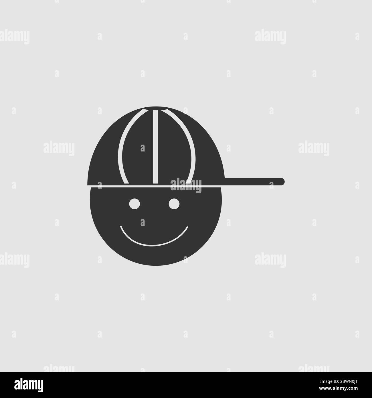 Boy with cap icon flat. Black pictogram on grey background. Vector ...