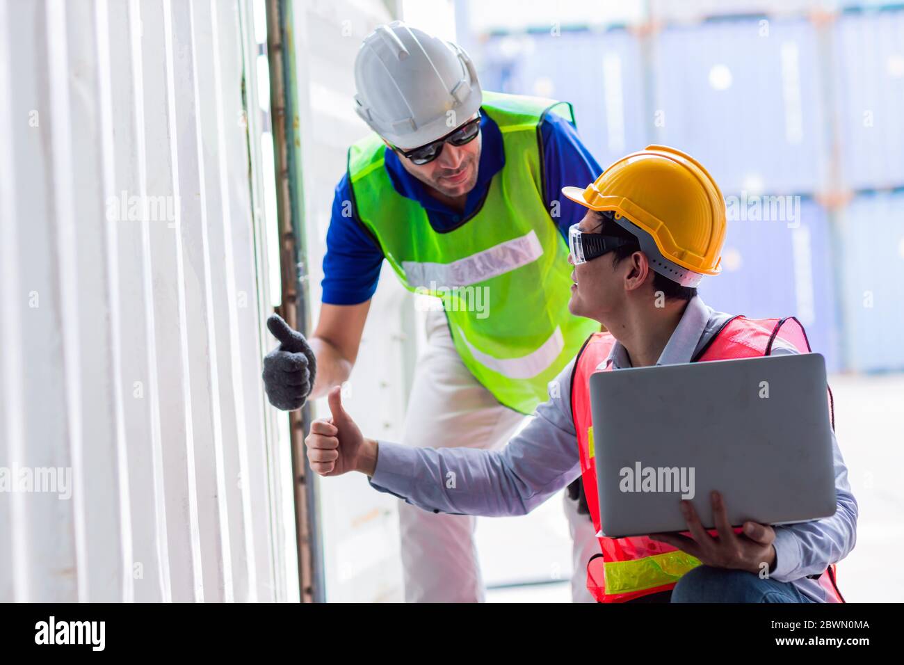 Engineer inspection for goods strength condition of cargo container ...