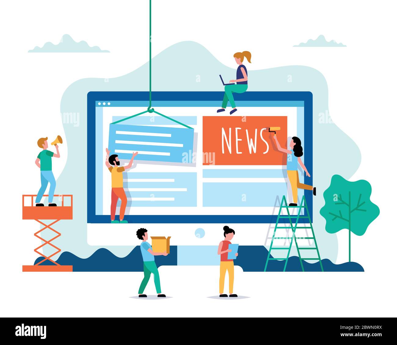 Creating News, internet news concept vector illustration in flat style ...