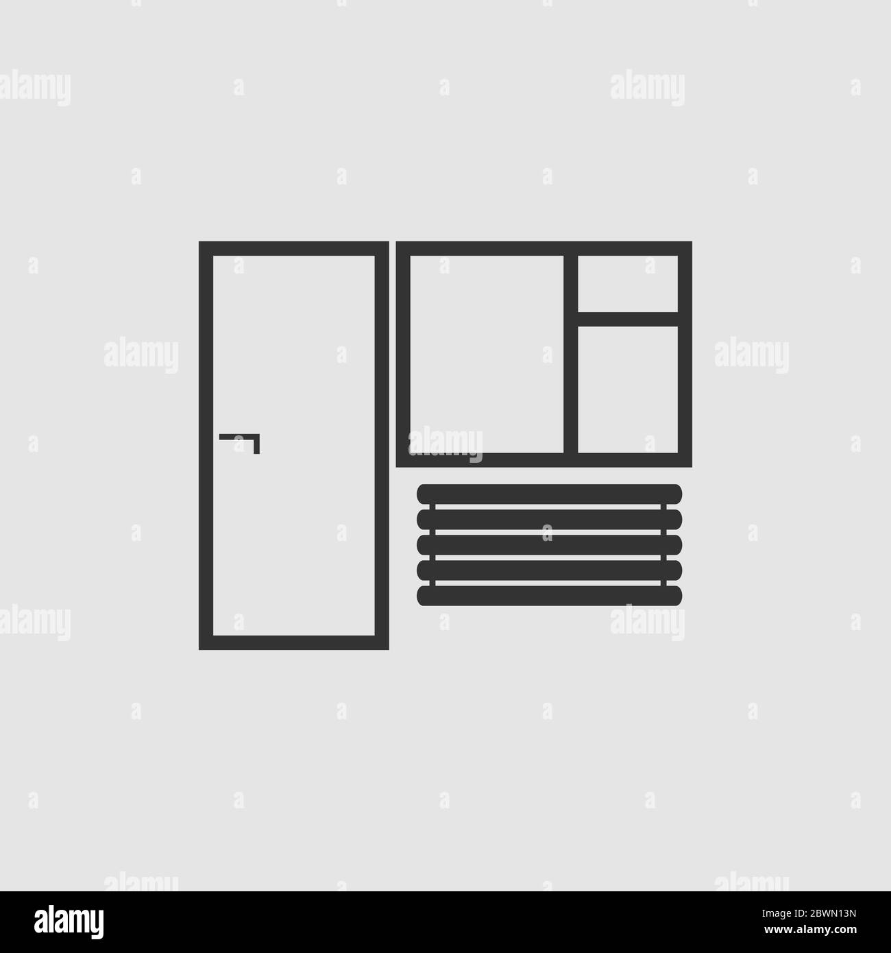 Window and door icon flat. Black pictogram on grey background. Vector ...