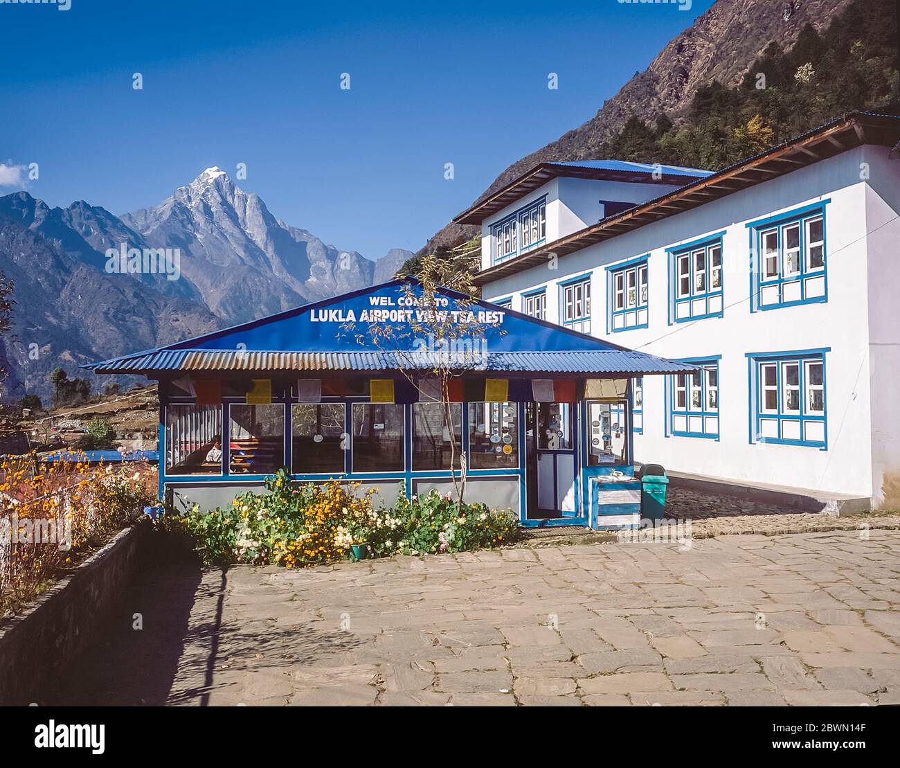 Nepal, Trek to Mera Peak. Lukla. Street scenes in Lukla town with the ...