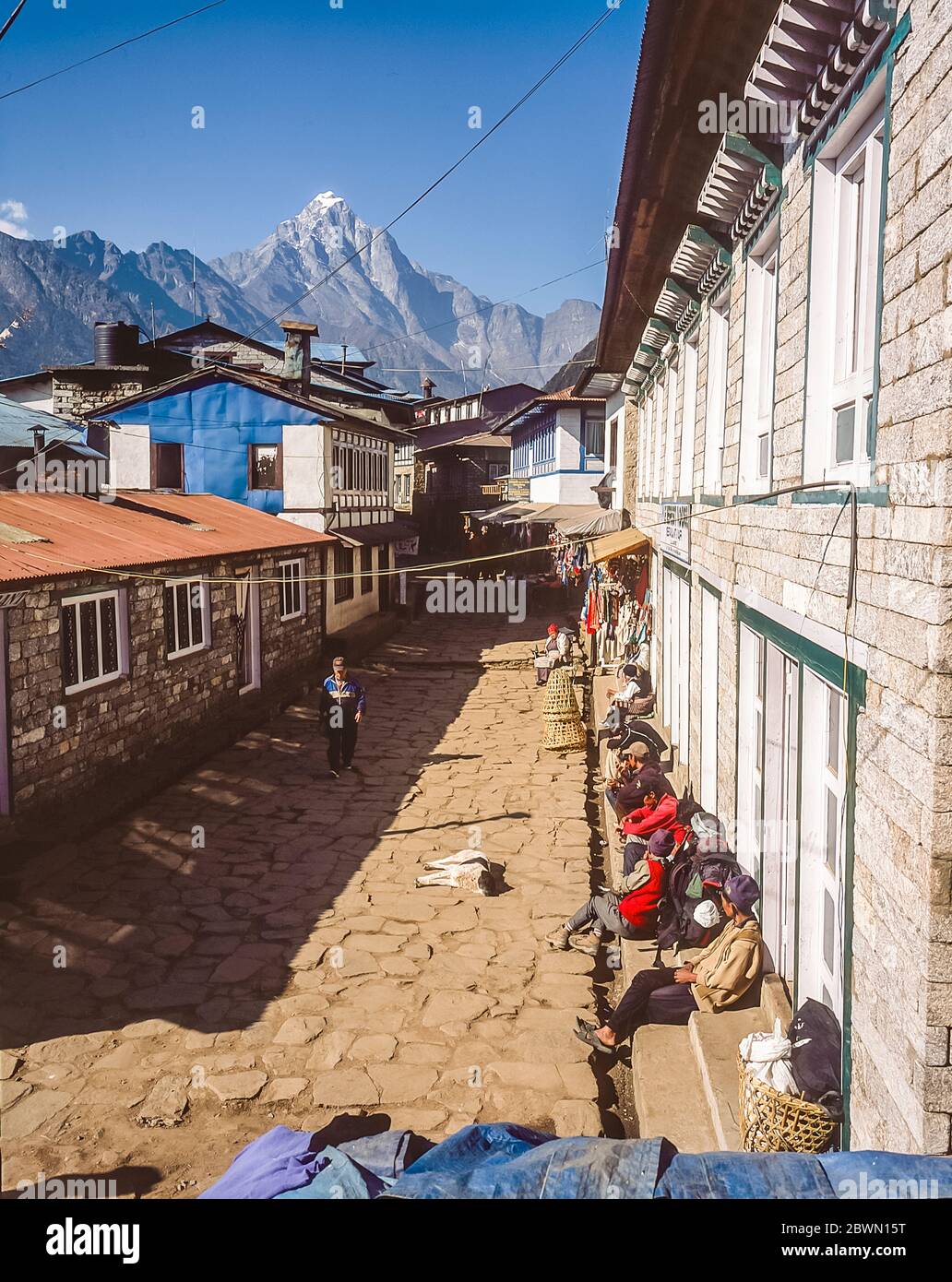 Nepal, Trek to Mera Peak. Lukla. Street scenes in Lukla town with the ...