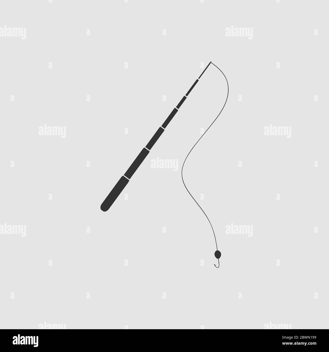 Fishing rod icon flat. Black pictogram on grey background. Vector ...
