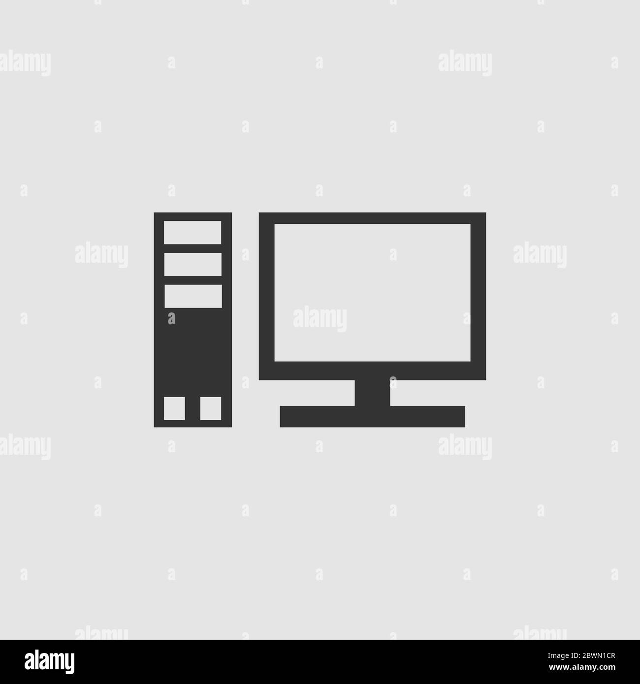 Computer icon flat. Black pictogram on grey background. Vector ...