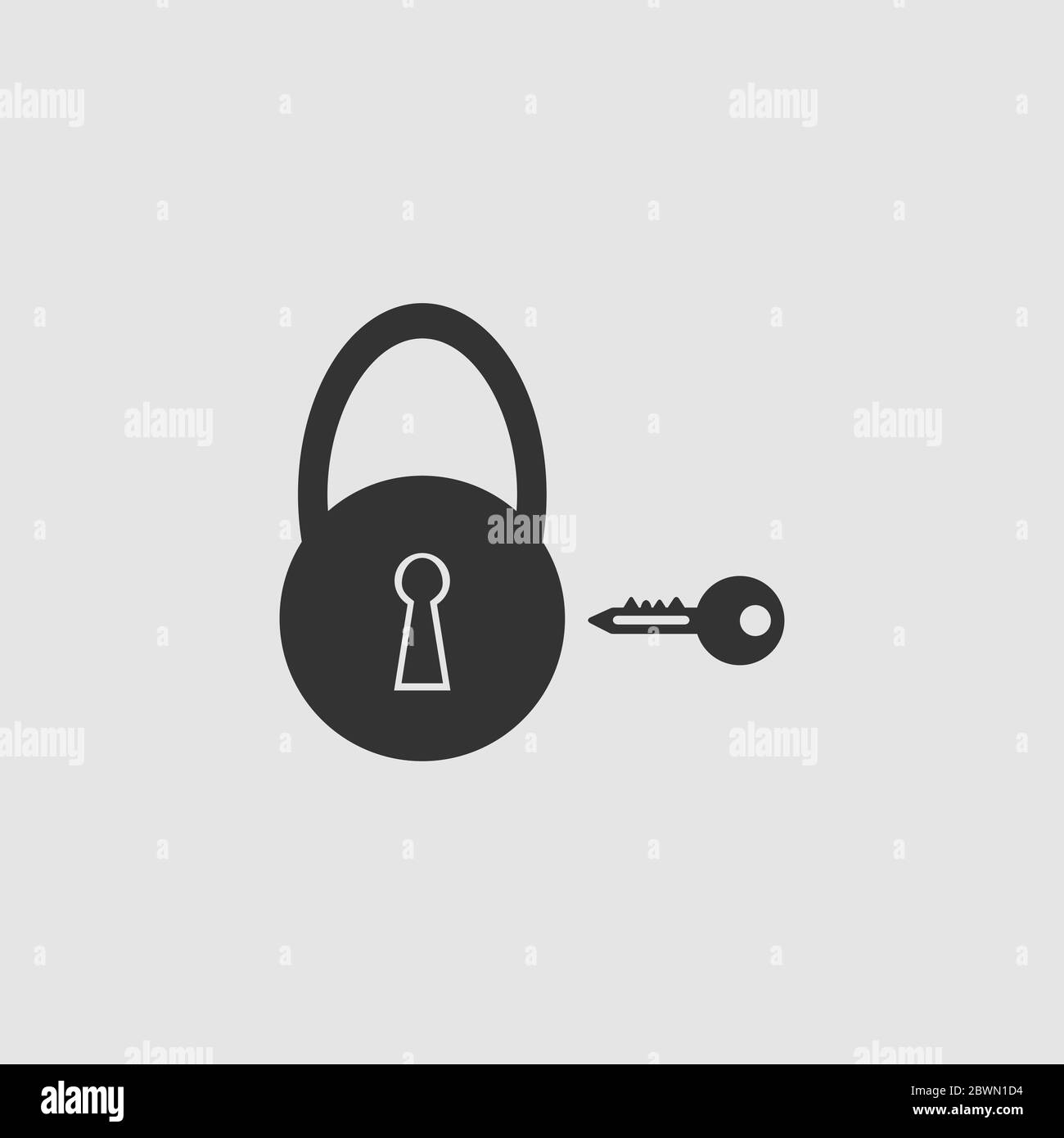 Padlock and key icon flat. Black pictogram on grey background. Vector ...