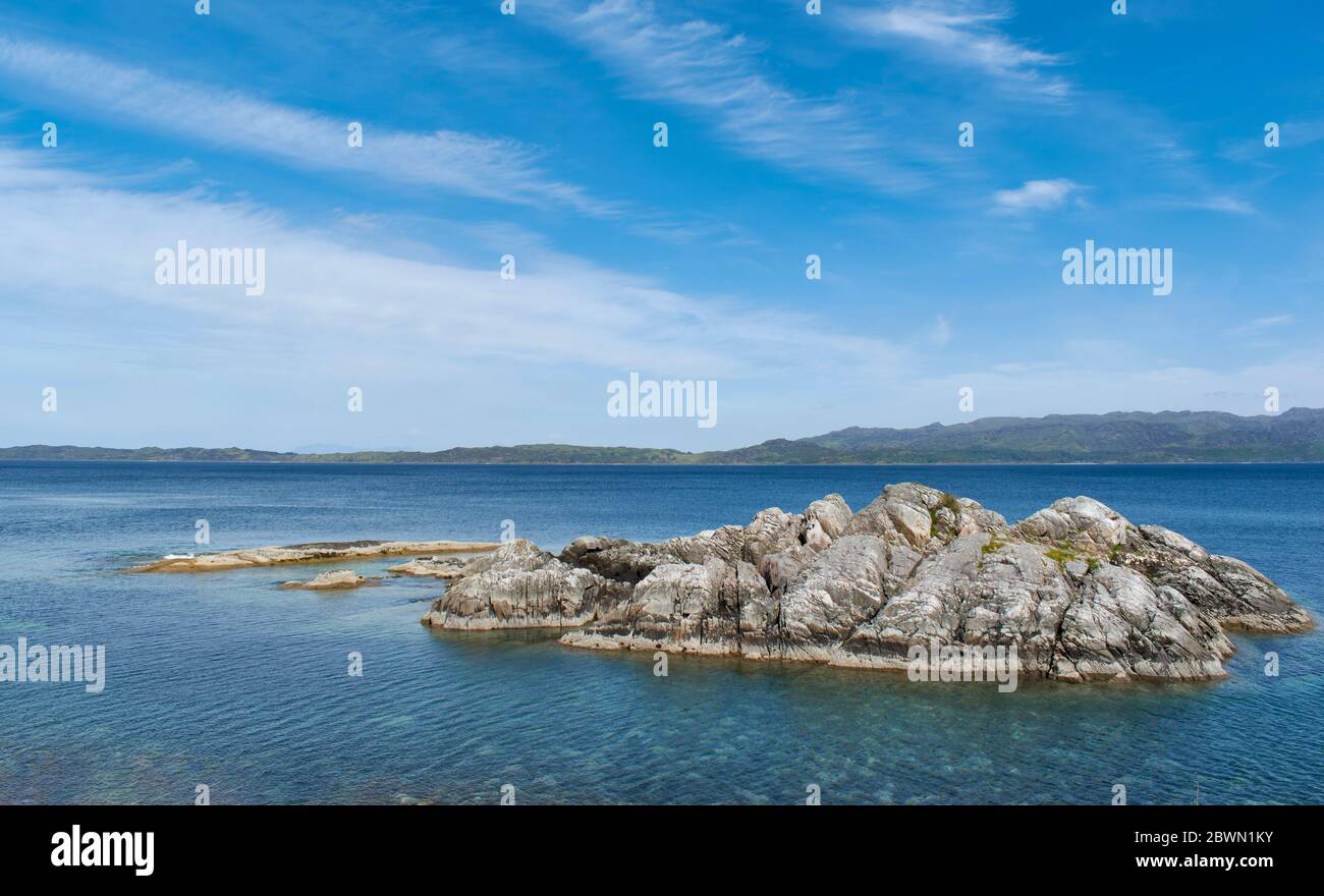 WEST COAST HIGHLANDS SCOTLAND LOCH AILORT A LARGE SEA LOCH AND A ROCK ...