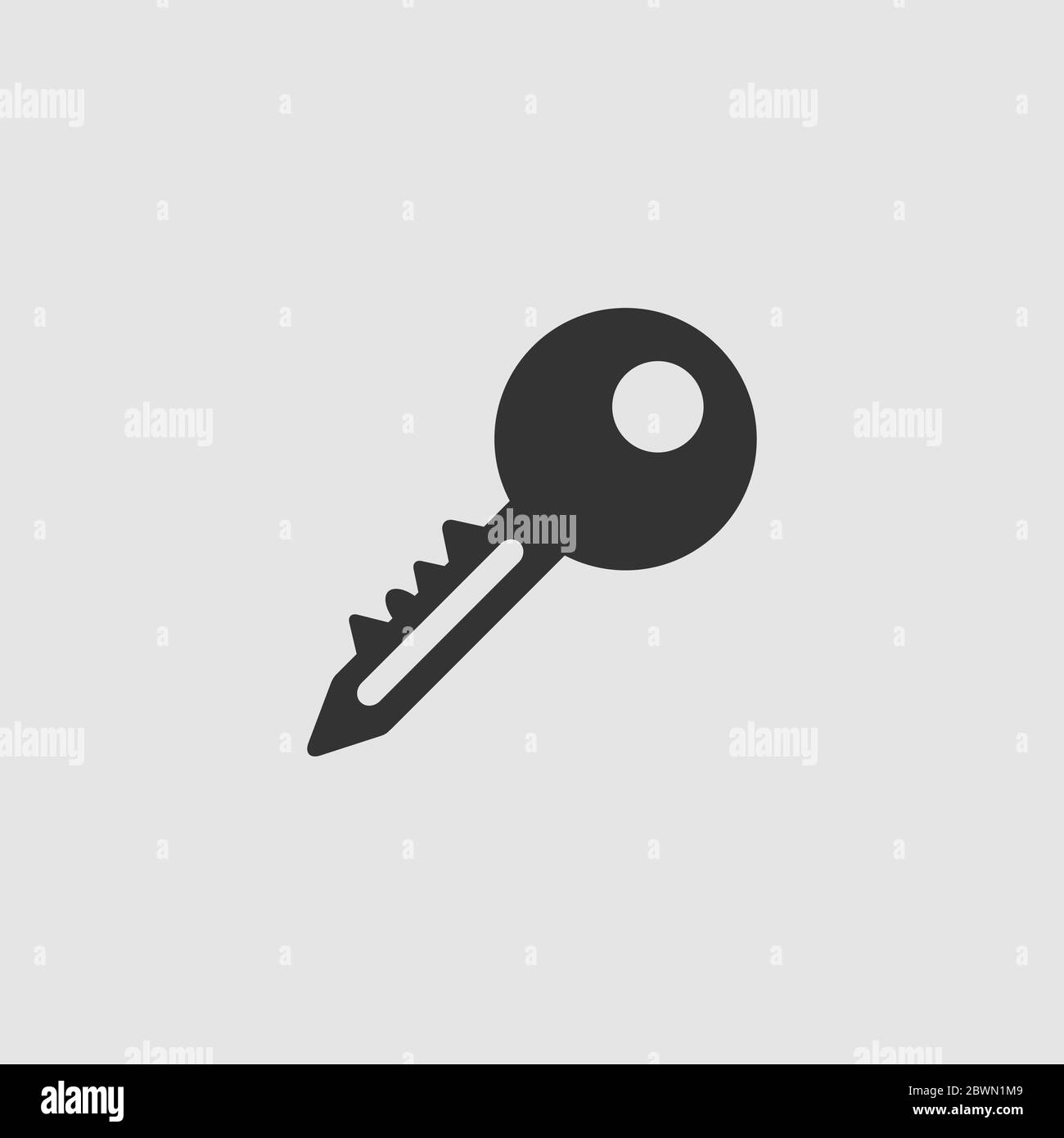 Key icon flat. Black pictogram on grey background. Vector illustration ...