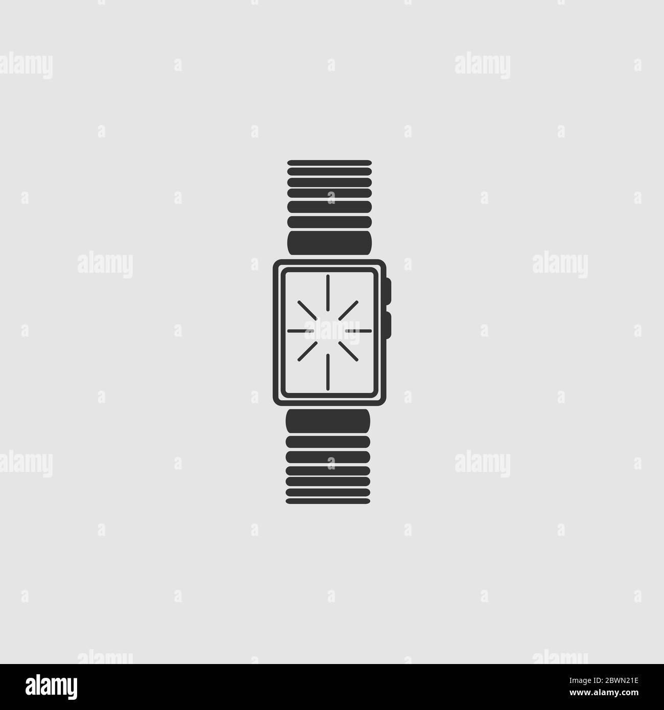 Watch icon flat. Black pictogram on grey background. Vector ...