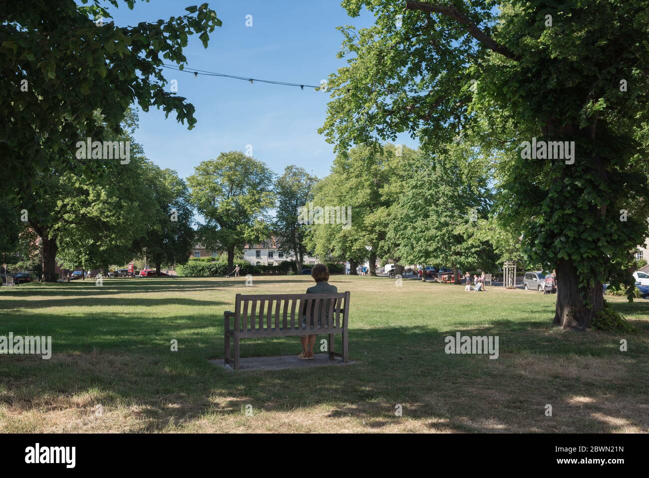 Lonely mature female, rear view in summer of a middle aged woman ...