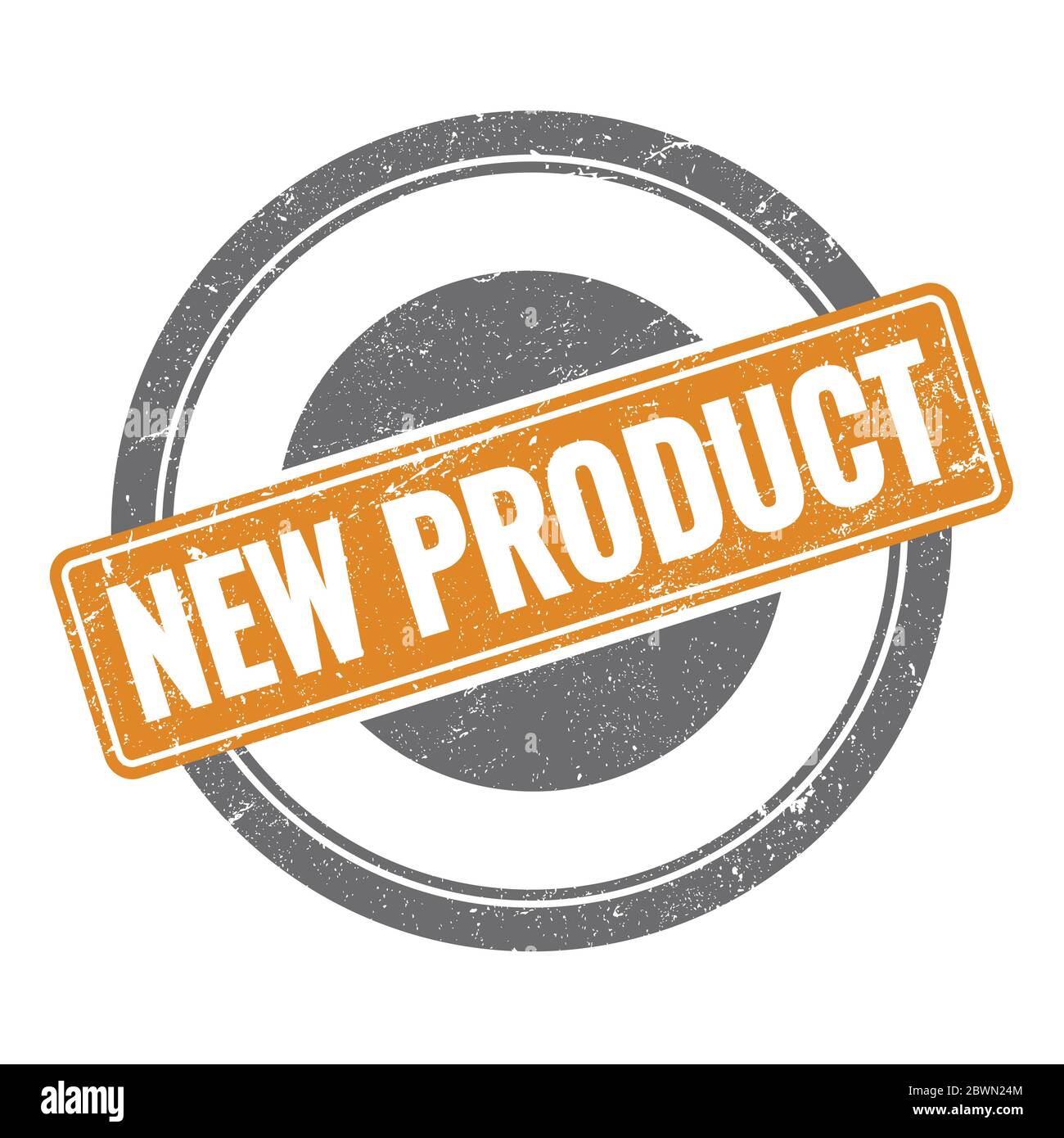 NEW PRODUCT black orange round stamp Stock Photo - Alamy