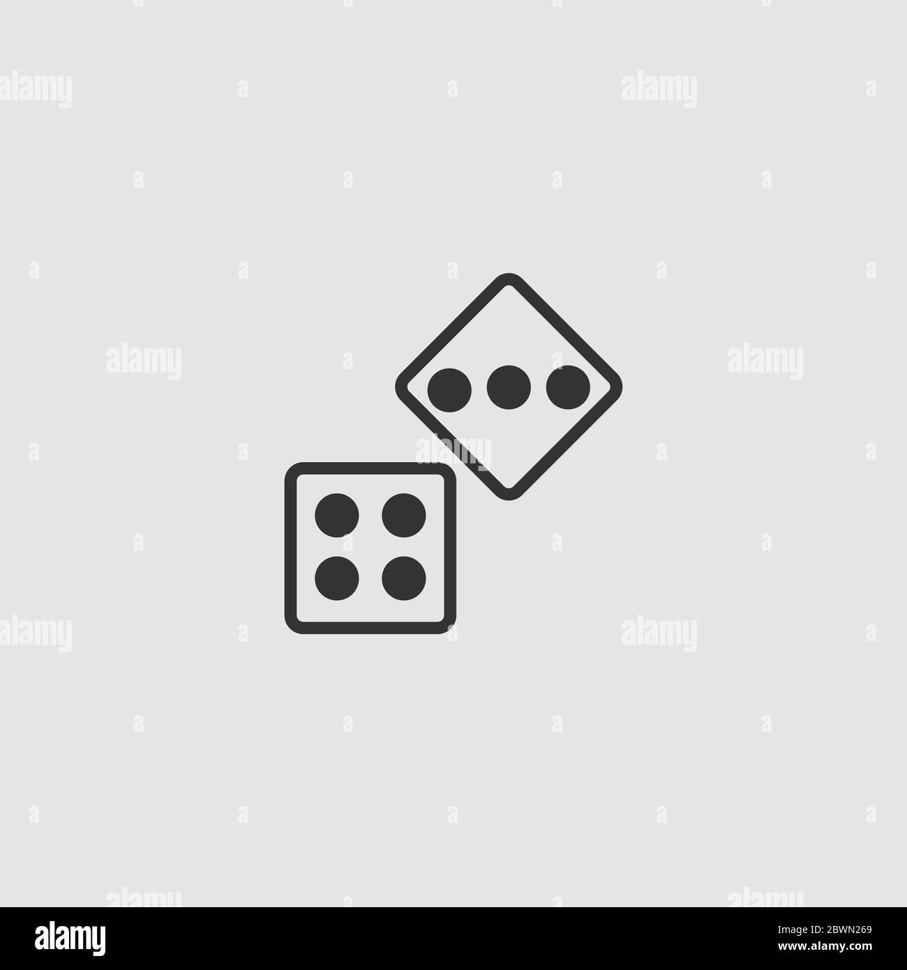 Two Dices icon flat. Black pictogram on grey background. Vector ...
