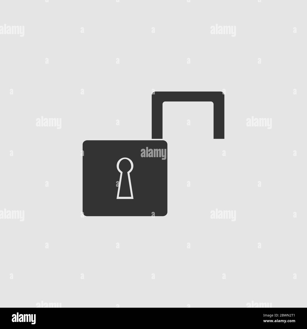Open padlock icon flat. Black pictogram on grey background. Vector ...