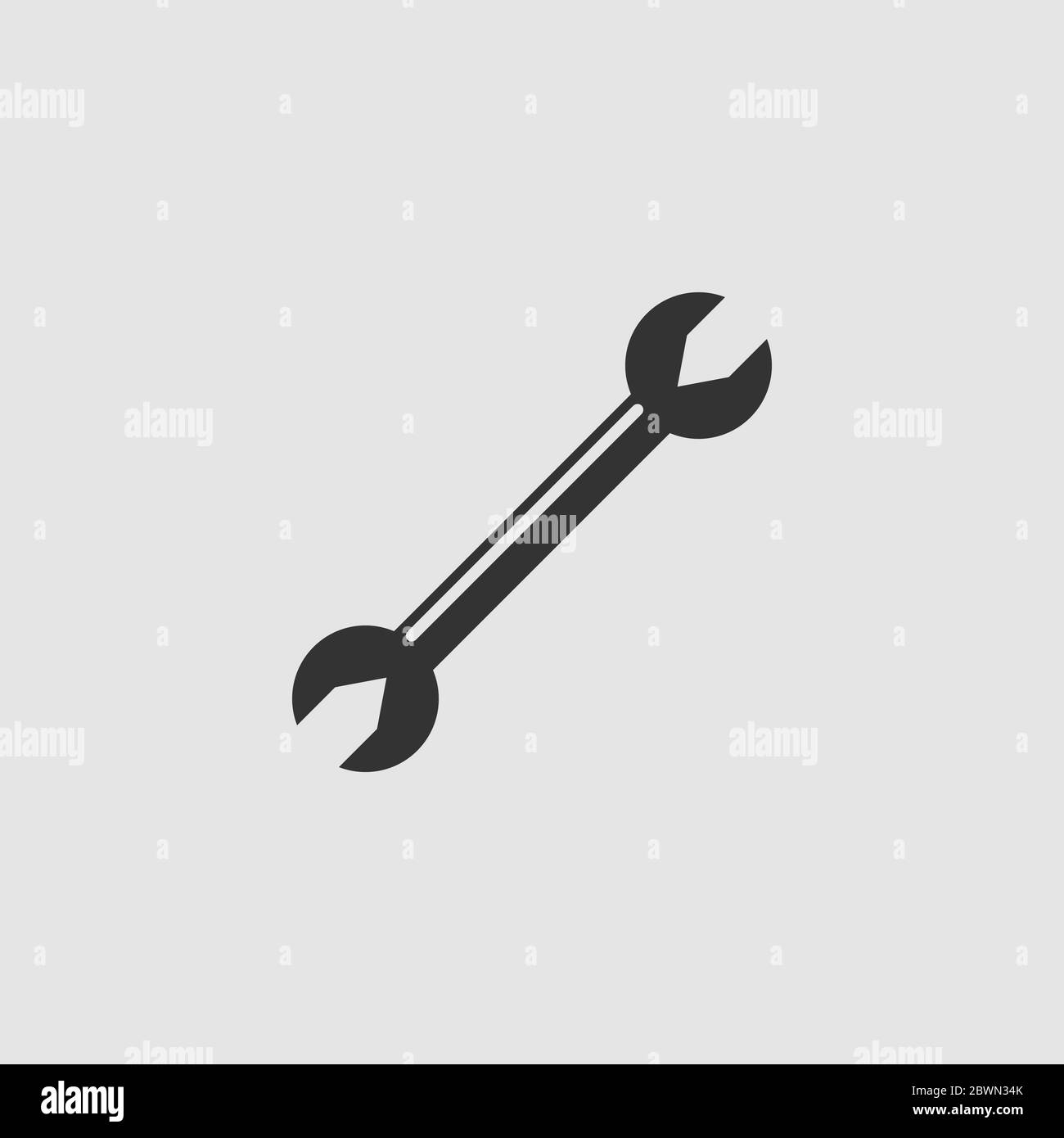 Wrench icon flat. Black pictogram on grey background. Vector ...