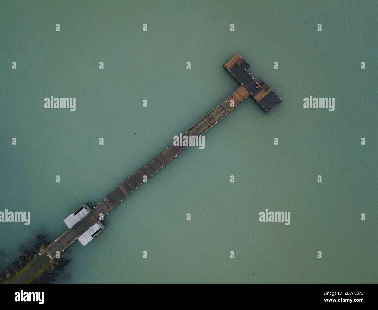 Aerial view of Port Levy Jetty, Banks Peninsula, New Zealand Stock ...