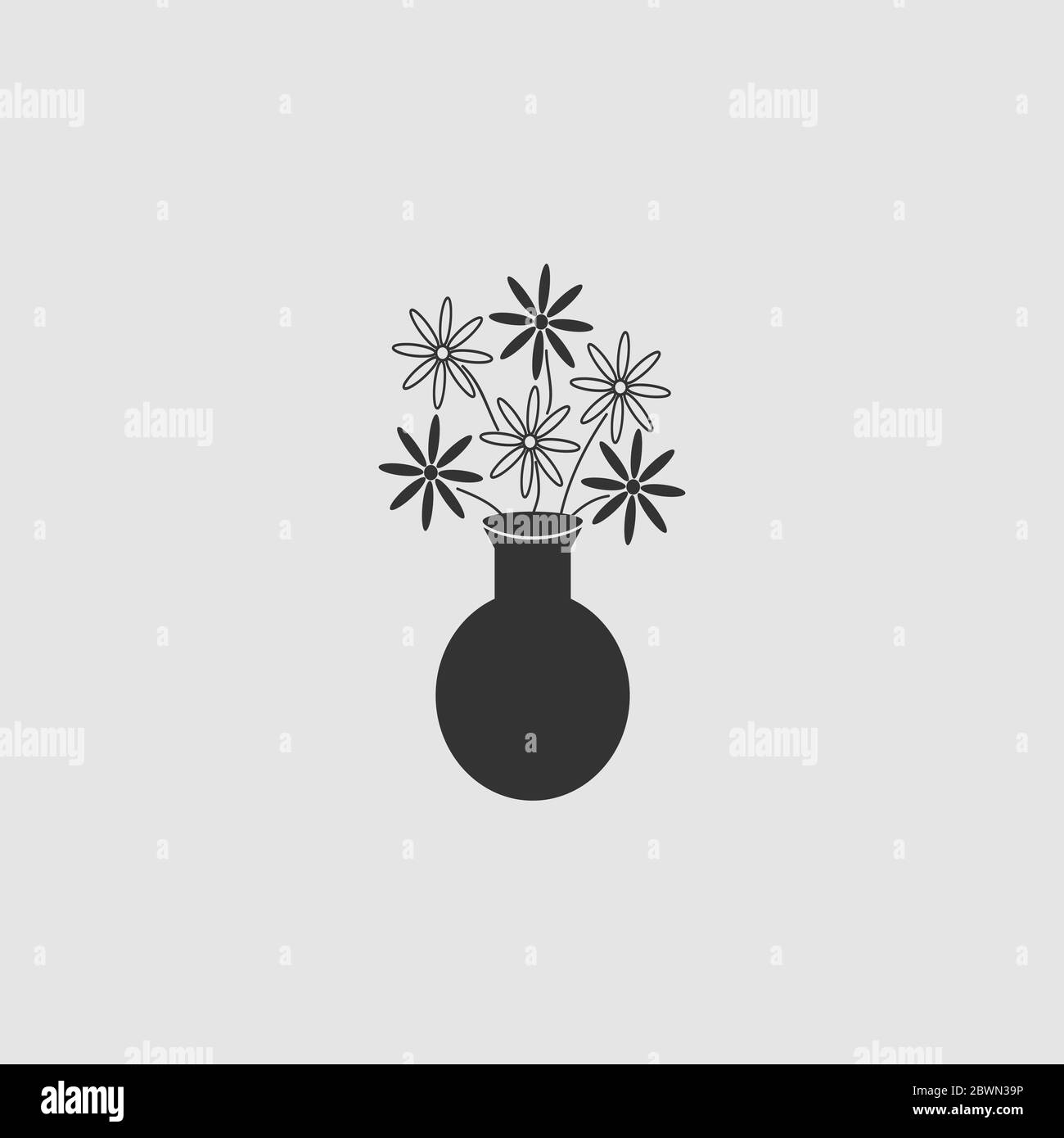 Bunch of Flowers icon flat. Black pictogram on grey background. Vector ...