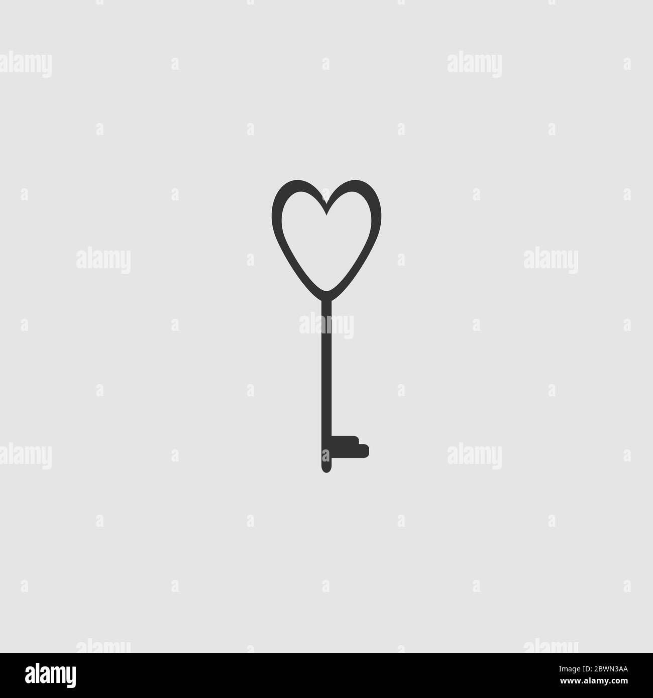 Heart key icon flat. Black pictogram on grey background. Vector ...