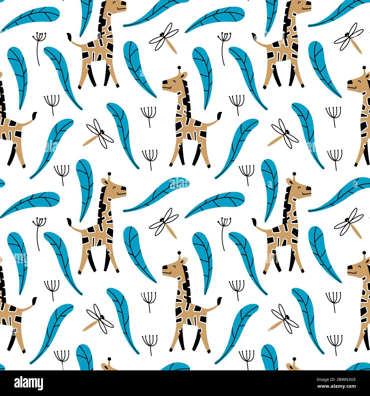 Seamless pattern with cute cartoon giraffes. Vector illustration Stock ...