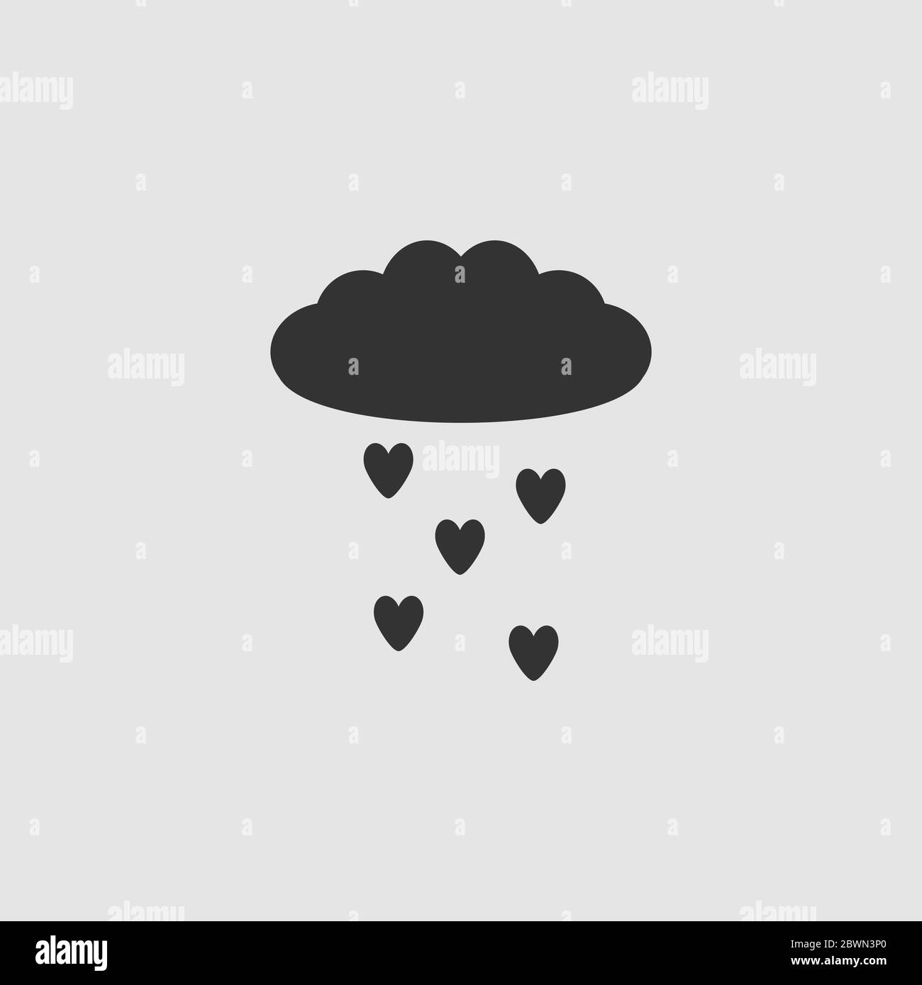 Cloud and heart rain icon flat. Black pictogram on grey background ...