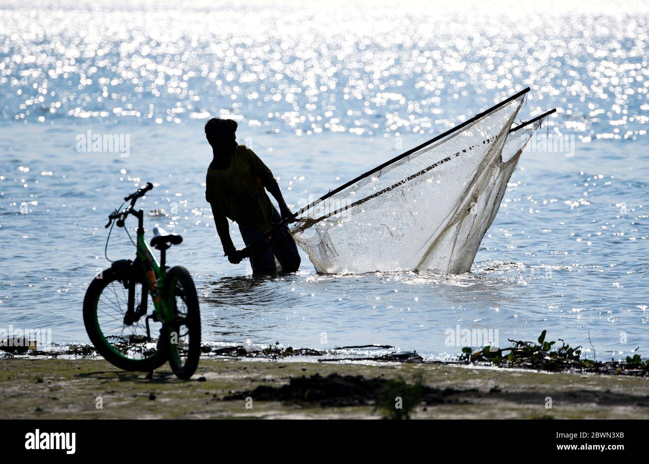 Fisherman fishing in the Brahmaputra river Stock Photo - Alamy