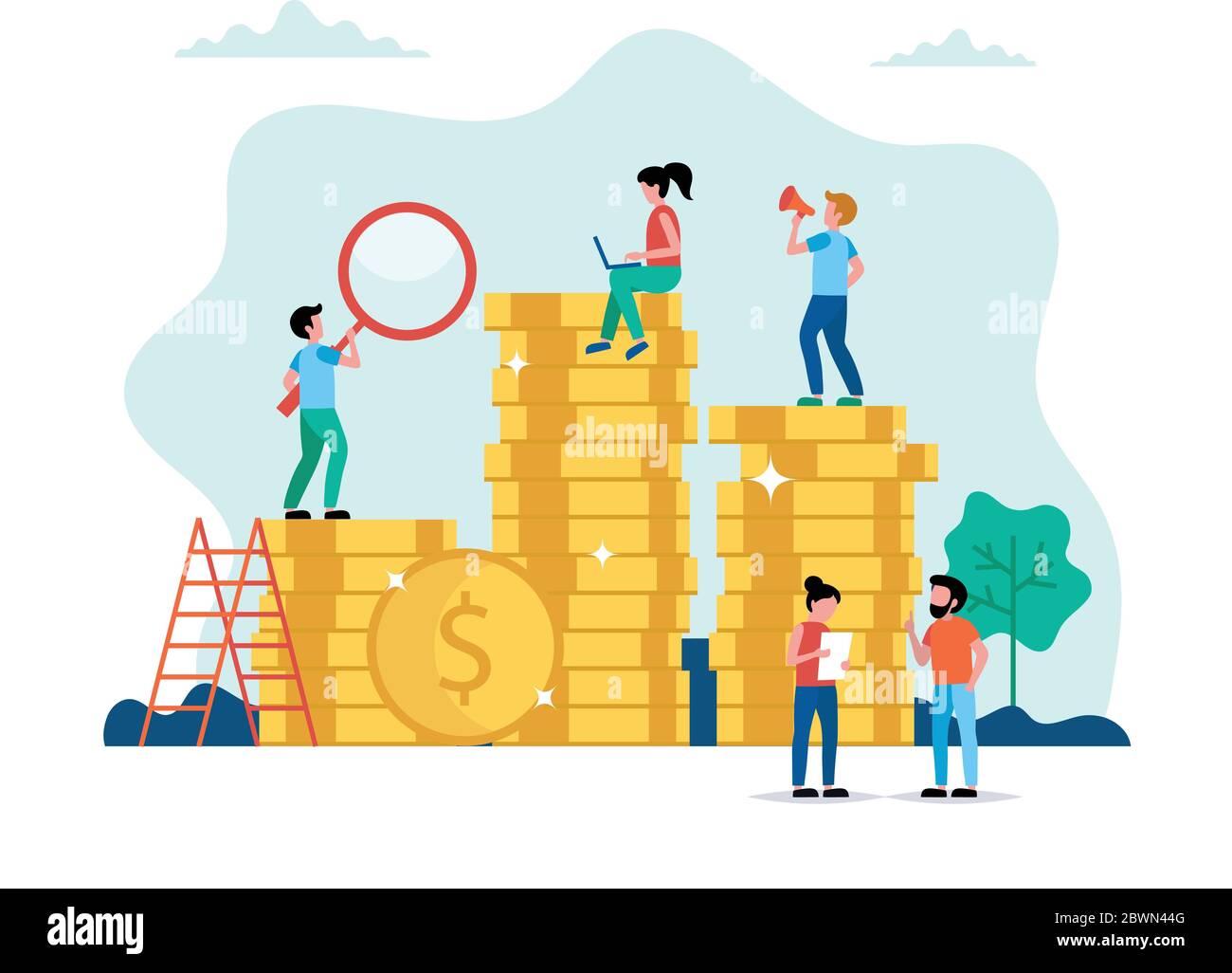 People working on business and profit growth. Characters doing various ...