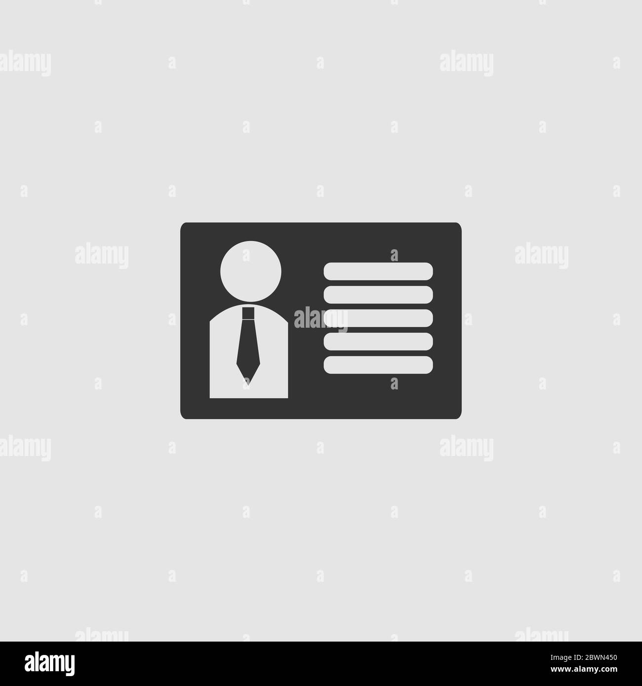 Identification card icon flat. Black pictogram on grey background ...