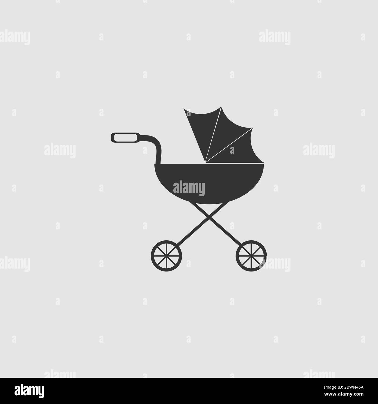 Pram icon flat. Black pictogram on grey background. Vector illustration ...
