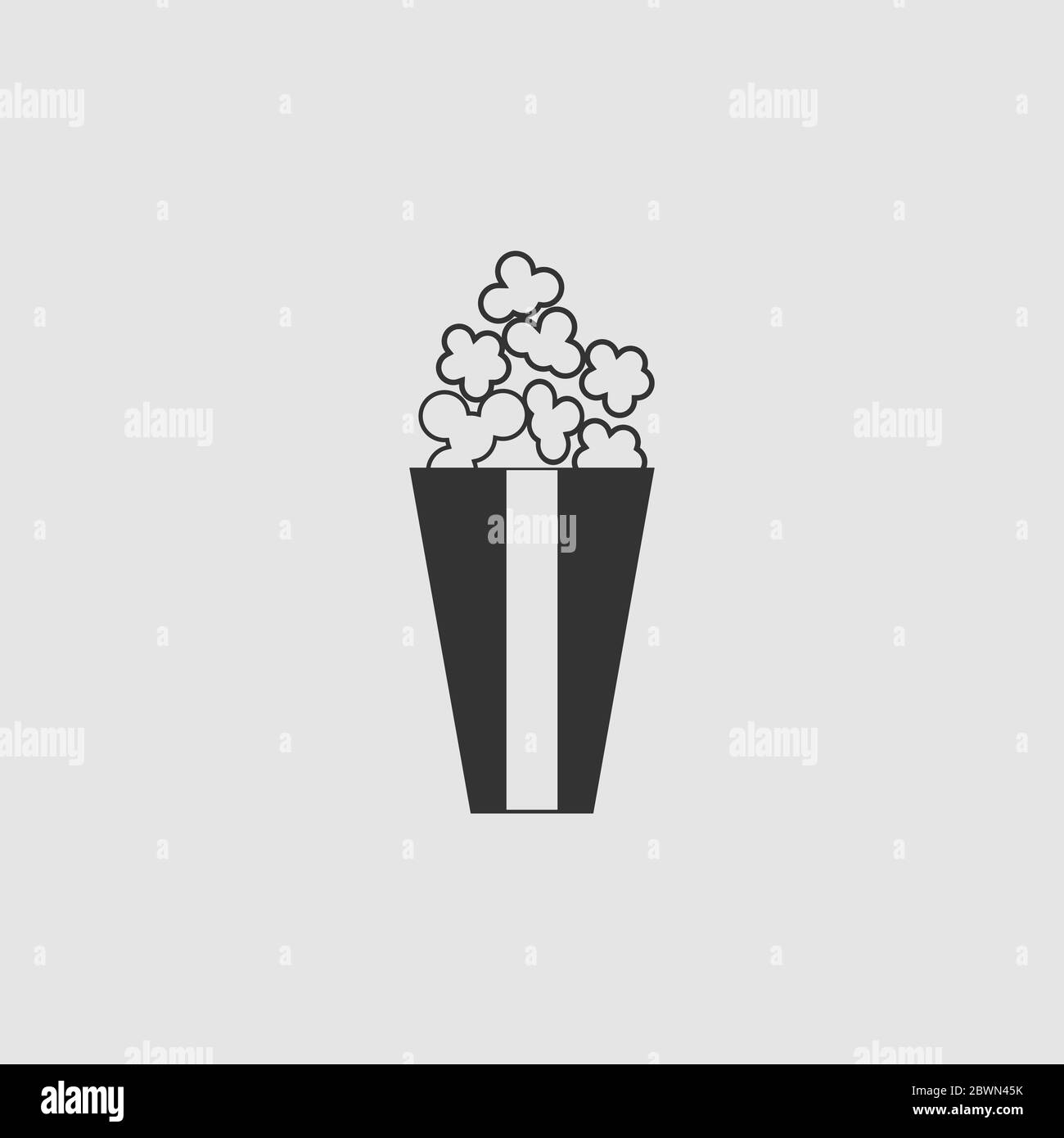 Popcorn icon flat. Black pictogram on grey background. Vector ...