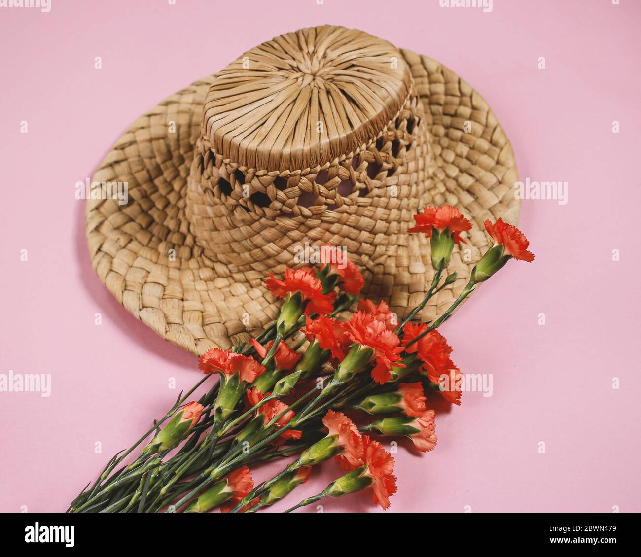 Straw hat with pink flowers hi-res stock photography and images - Alamy