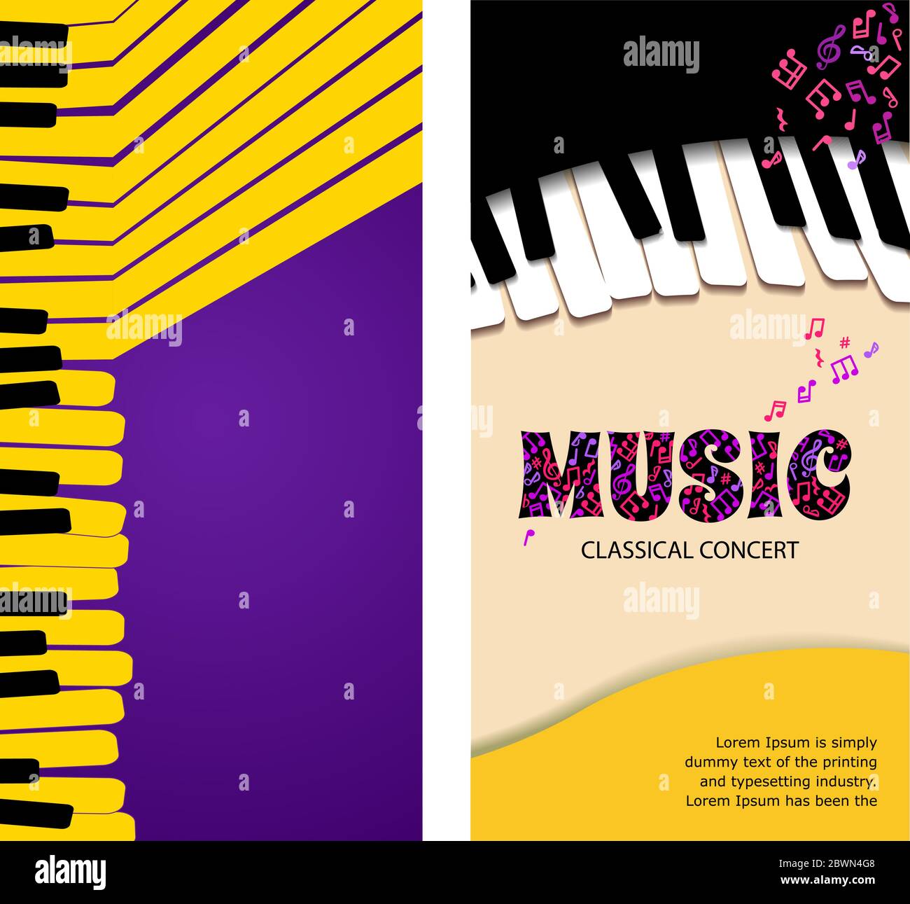 Music abstract background for banner or roll up. piano keys on color ...