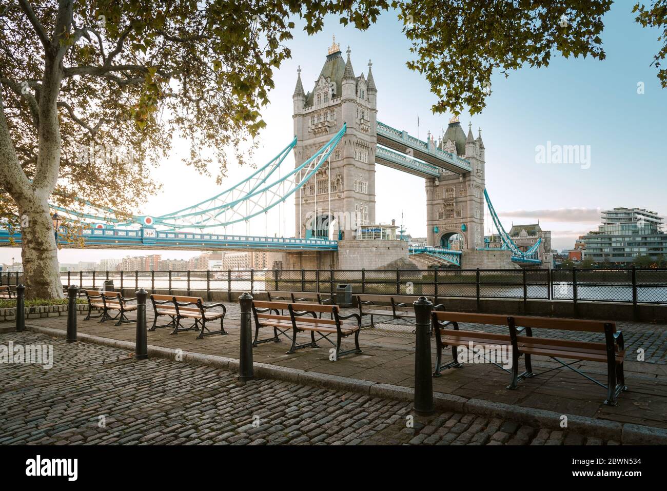 Morning View of the Tower Bridge From the Park, in London, UK Stock ...