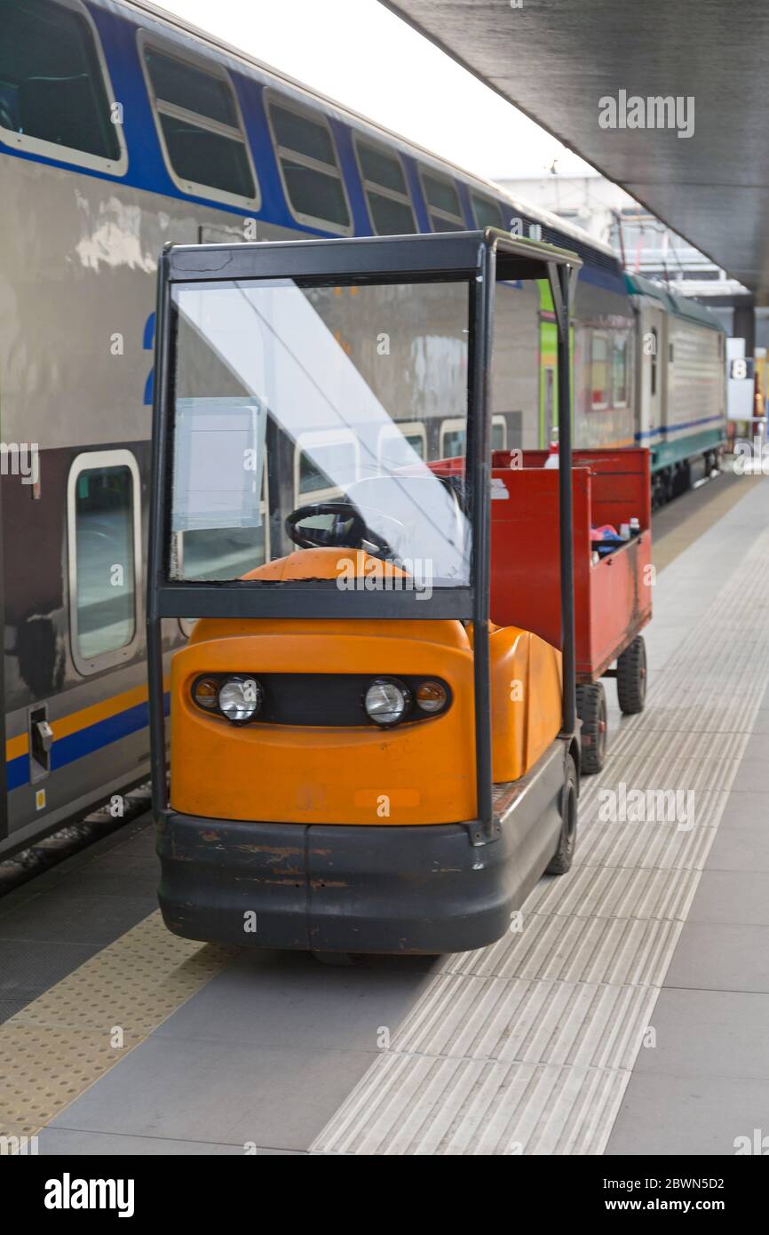 Tug Tow Cart Vehicle at Train Station Platform Stock Photo - Alamy