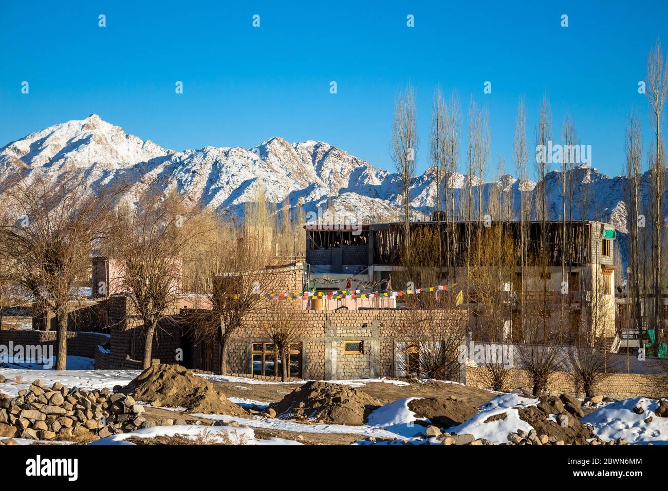 Snow covered white mountains in Leh city, Ladakh, India. Natural beauty ...