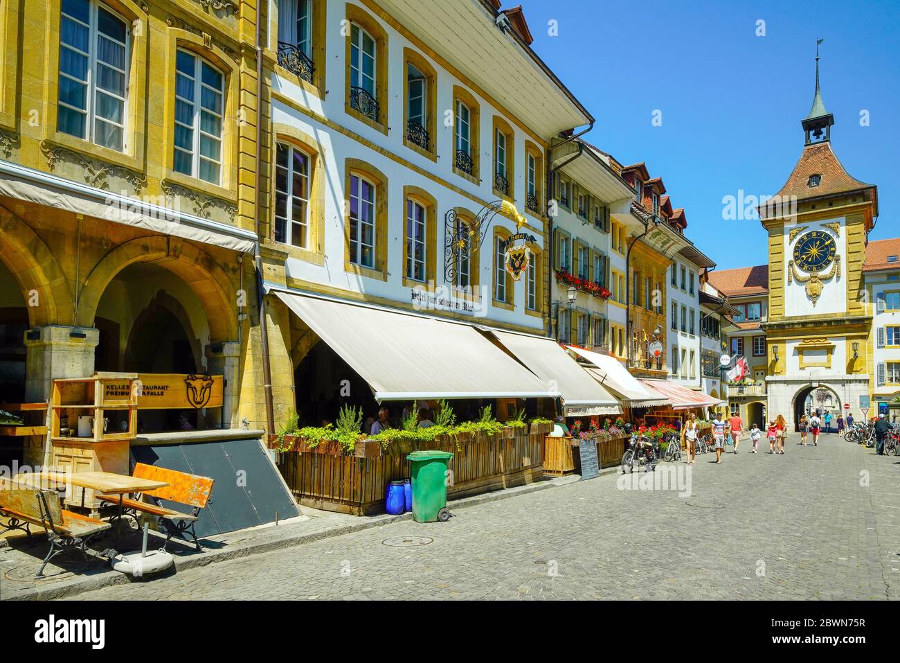 View of famous Bern Gate (Berntor) and Hauptgasse in Murten (Morat ...