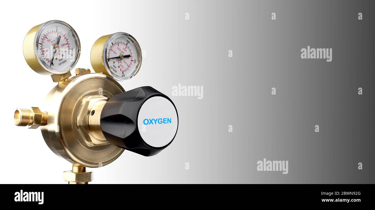 Cut out of oxygen regulator gauge on white background Stock Photo - Alamy