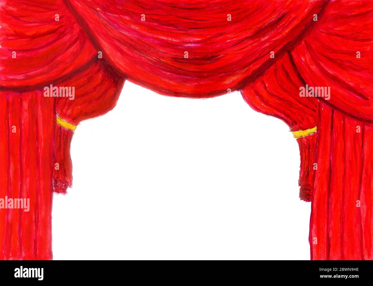 Bright red curtains hand drawn illustration, abstract background Stock ...