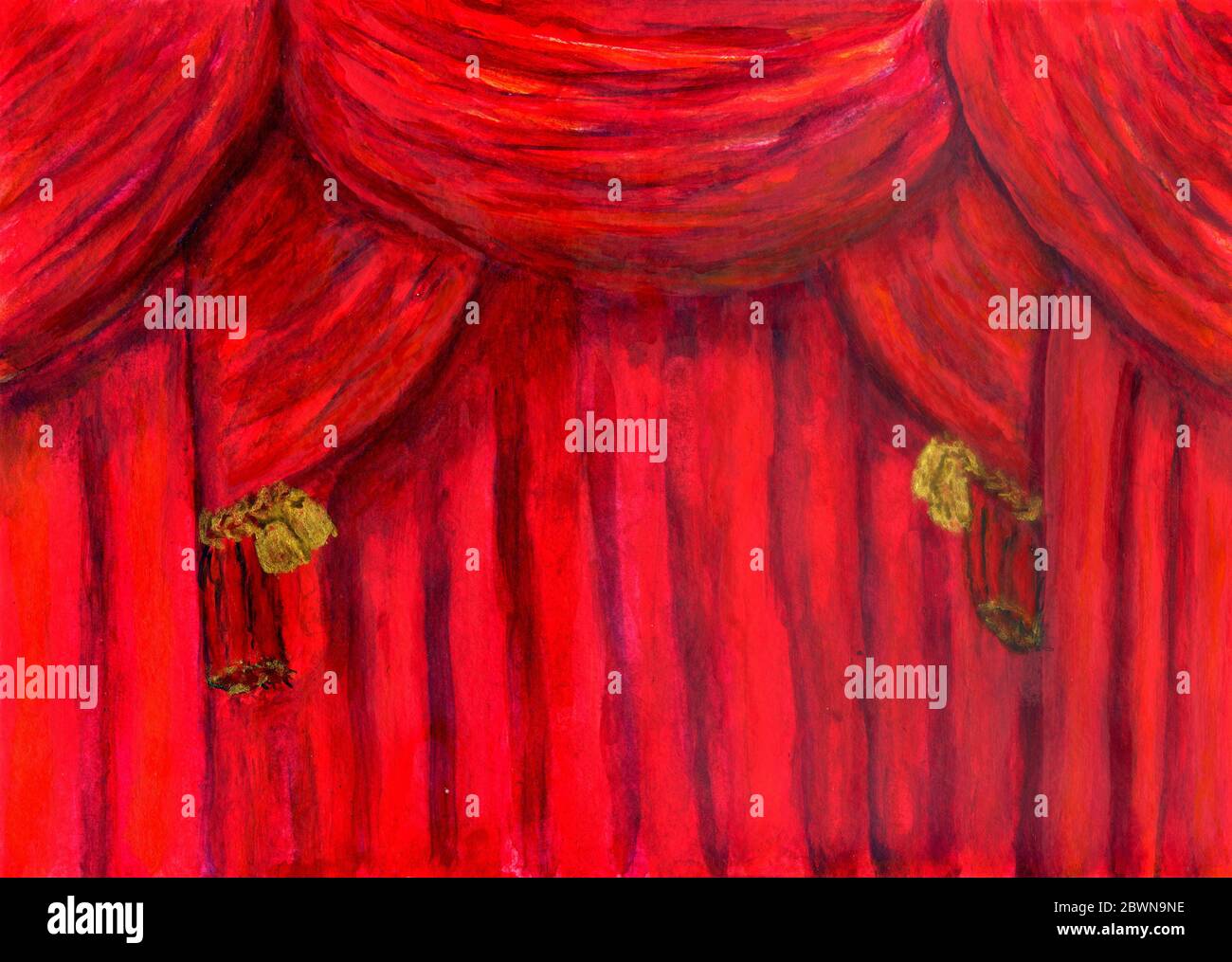 Bright red curtains hand drawn illustration, abstract background Stock ...