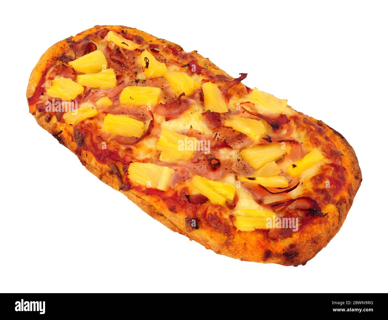 ham and pineapple flat bread pizza isolated on a white background Stock ...