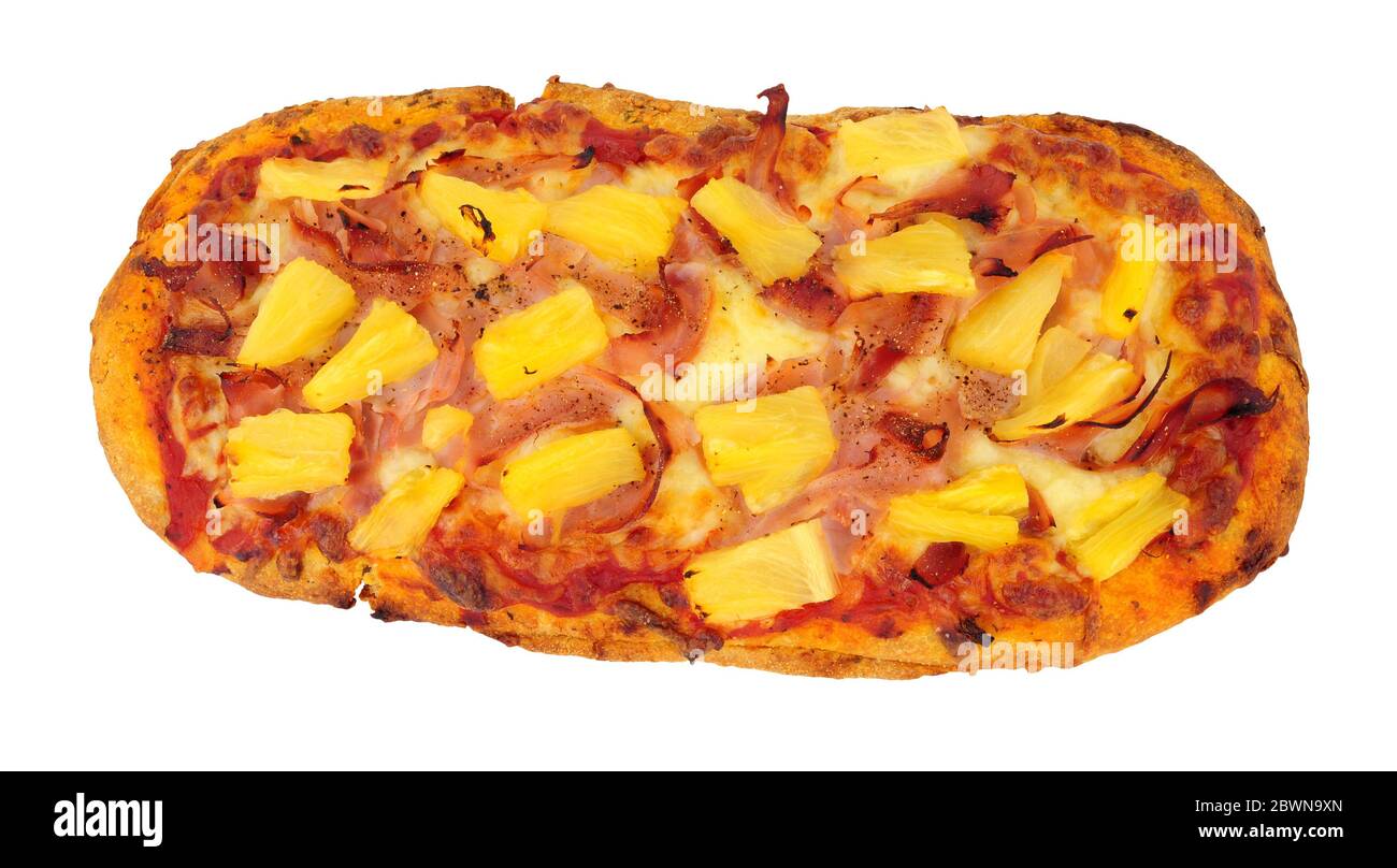 ham and pineapple flat bread pizza isolated on a white background Stock ...