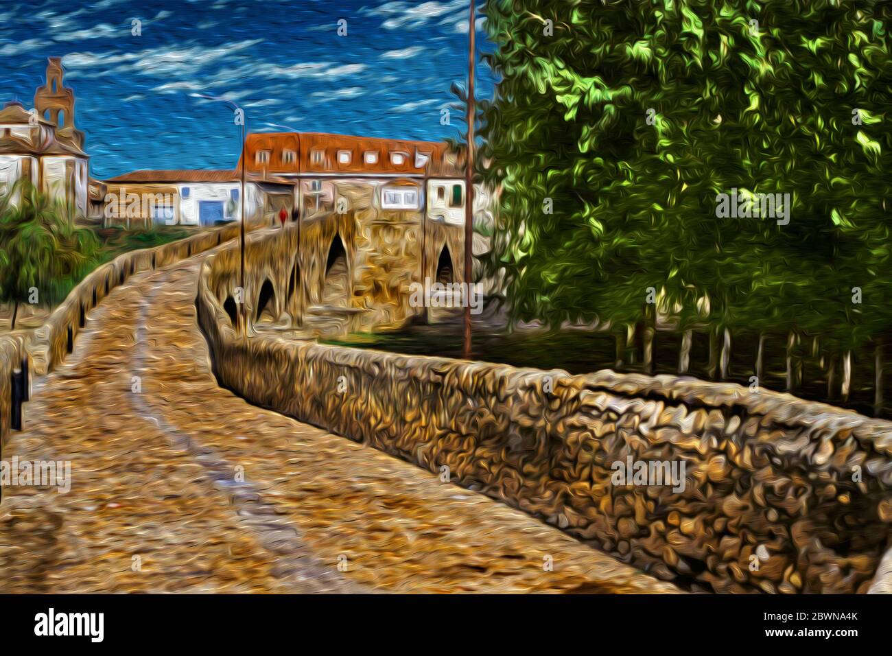 Pathway over gothic stone bridge at Hospital de Orbigo, at the Way of ...