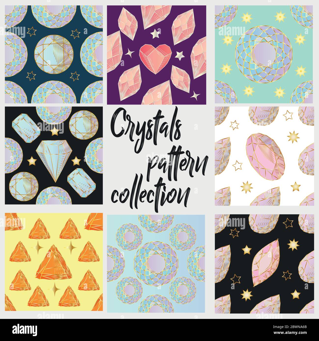 Seamless pattern of colorful jewels gemstones and crystals on black ...