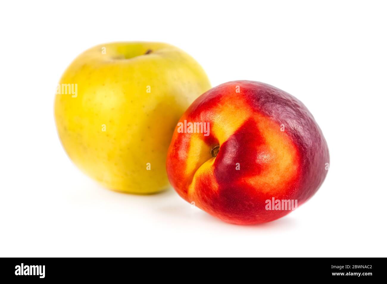 Fresh organic peach and apple isolated on white background Stock Photo ...